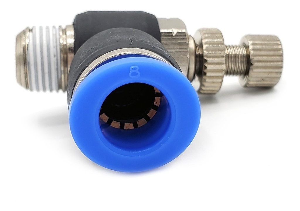 Regulador de flujo en codo, 1/8" NPT x 8 mm | Instrutek